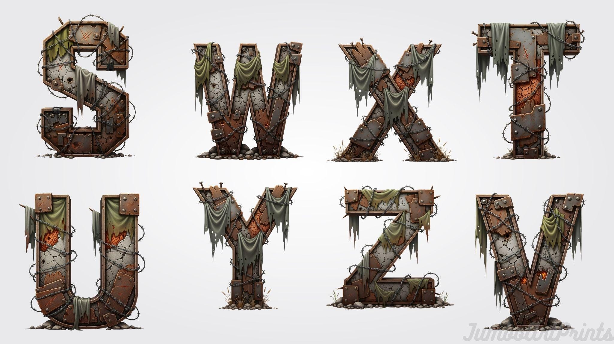 Dystopian Alphabet Clipart – Grunge PNG Font, Game UI (digital Download ...