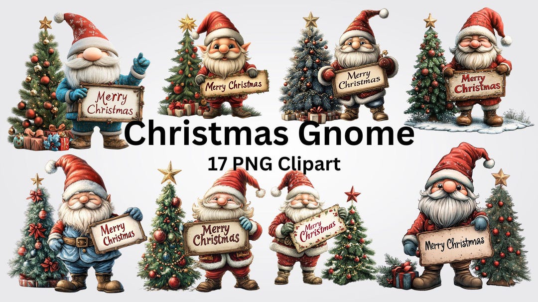 Christmas Gnome Clipart: Holiday PNG Set (17 Files) - Etsy