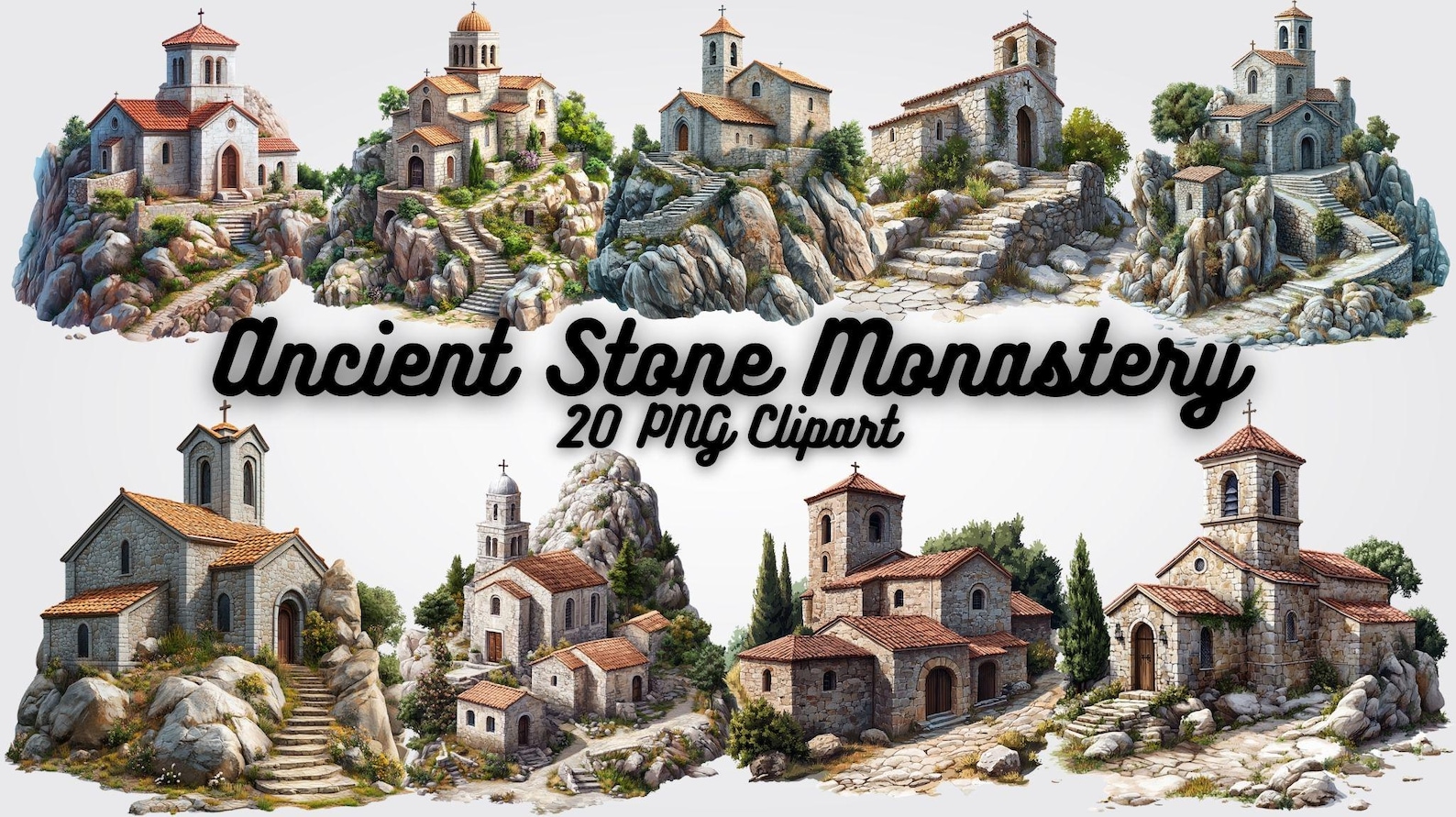 Ancient Stone Monastery Clipart, Medieval Monastery PNG, Architecture ...