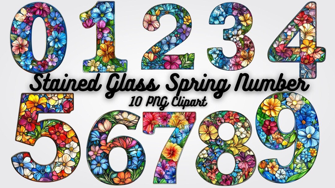 Stained Glass Spring Number, Number Clipart, 10 High-quality PNG ...