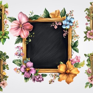 Floral Chalkboard Clipart, 25 PNG Rustic Flower Graphics With ...