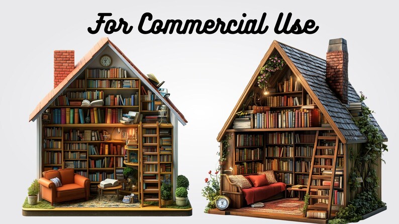 Dollhouse Library Clipart, 20 PNG Files of Miniature Bookcases, Vintage ...