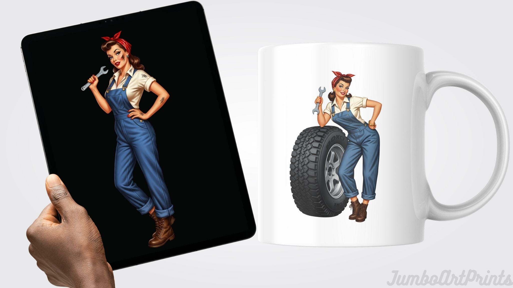 Vintage Pin-up Girl Mechanic Clipart, 1950s Rosie Style PNG (digital ...