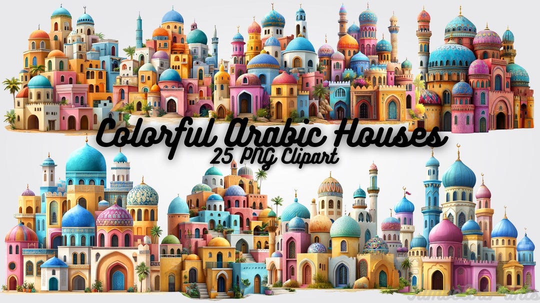 Arabic Houses Clipart: Colorful Middle Eastern Architecture (25 PNG ...