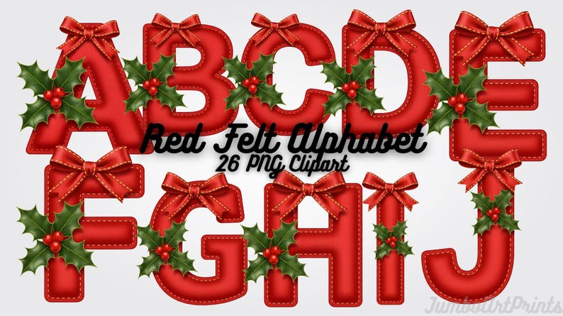 Red Felt Alphabet Clipart PNG - Xmas Craft Alphabet - Etsy