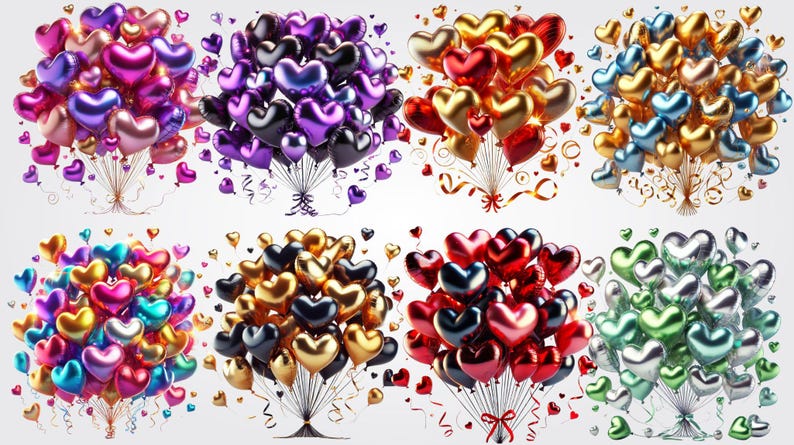 Heart Balloons Clipart: 25 Romantic PNG Images (12x12, 300 DPI) - Etsy