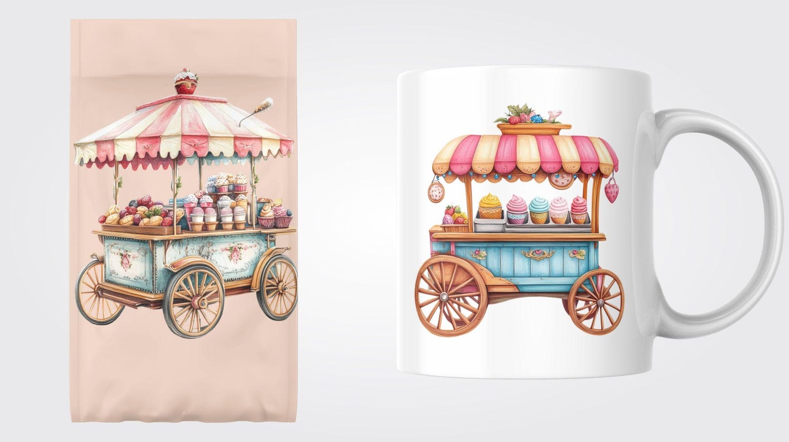 Vintage Gelato Cart Clipart: Italian Ice Cream Illustrations (30 PNG ...