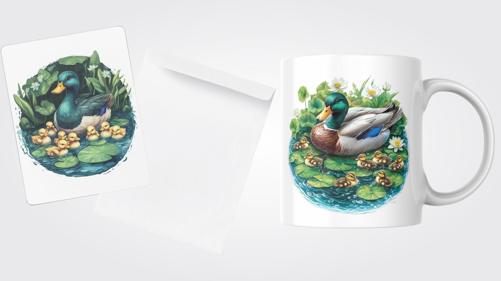 Mother Duck Clipart: Ducklings on Water, Nursery Art (PNG Digital ...