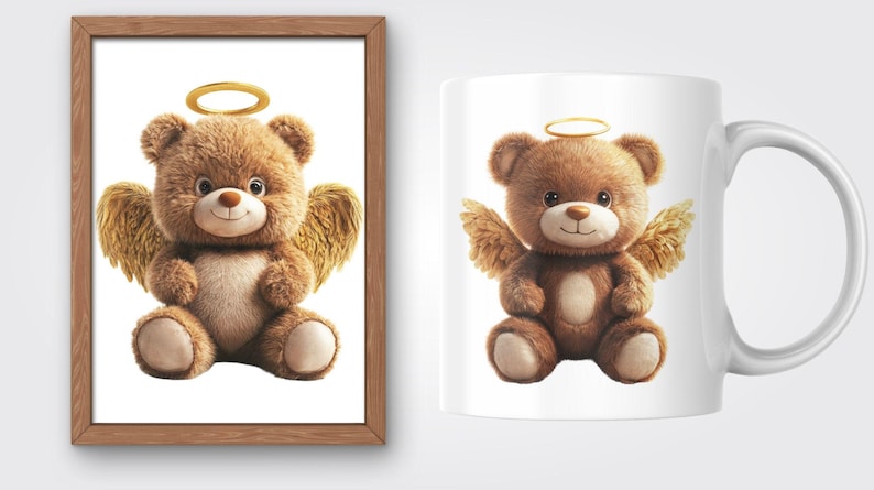 Teddy Bear Angel Clipart PNG: Baby Shower Nursery Art (digital Download ...