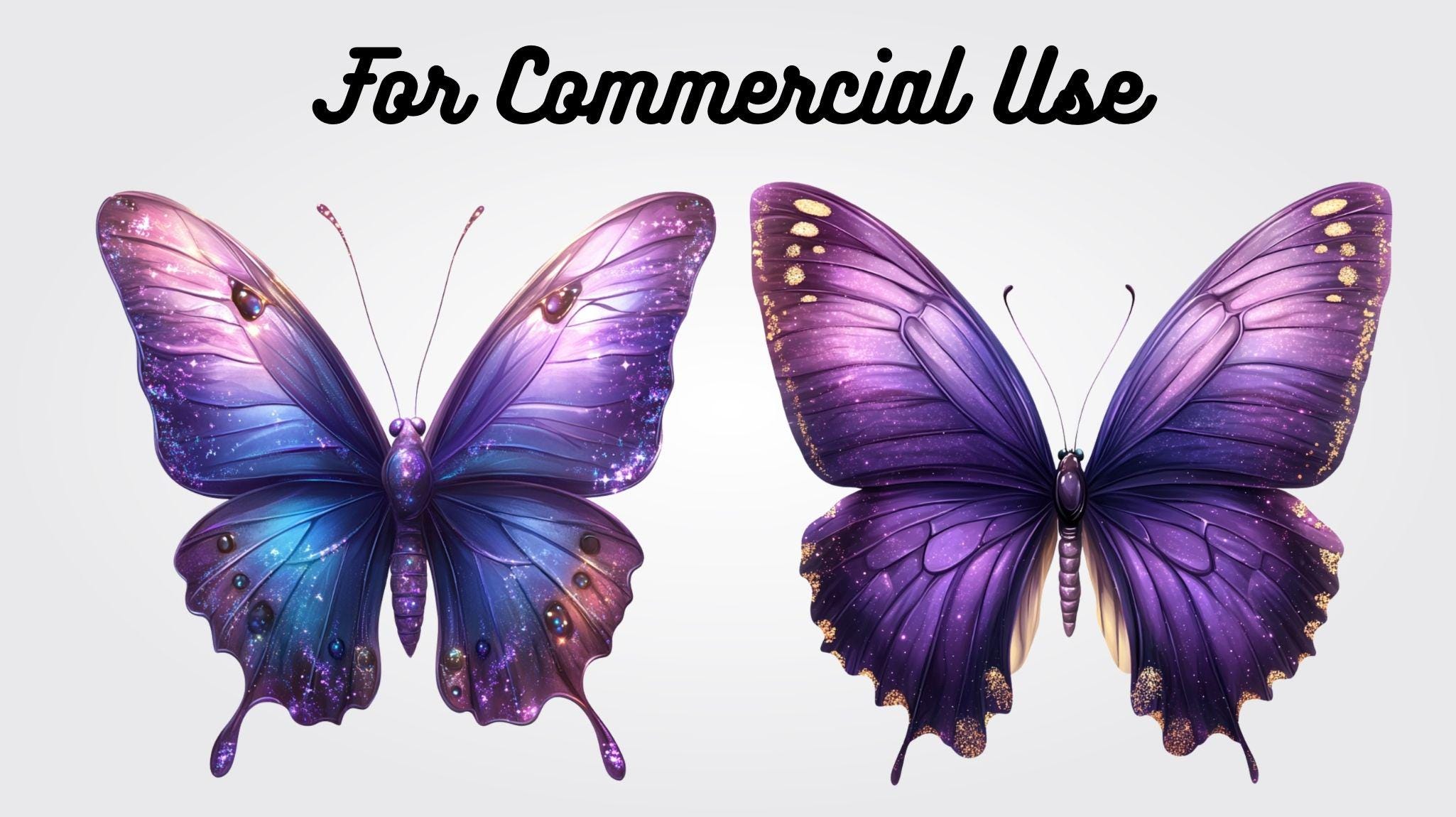 Purple Glitter Butterfly Clipart: 30 PNG Watercolor Illustrations ...