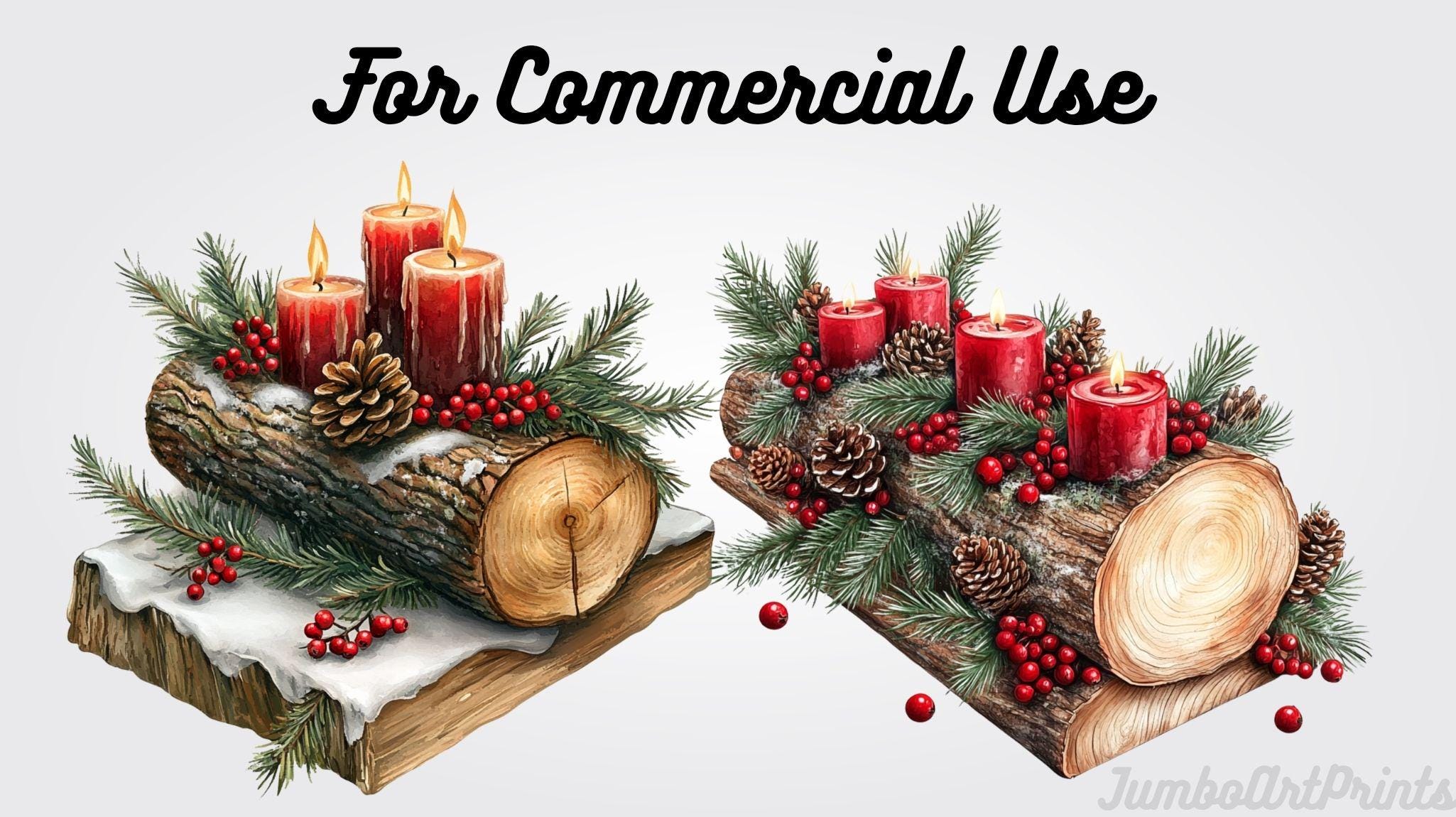 Christmas Logs Clipart - 25 Holiday Log Decor With Pine, Berries ...