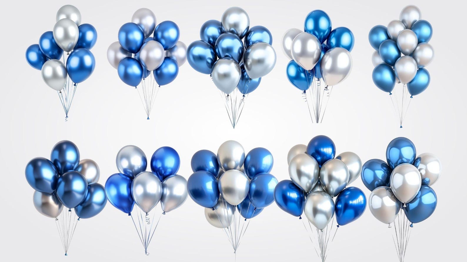 Blue and Silver Balloons Clipart: Elegant Party PNG Graphics (digital ...