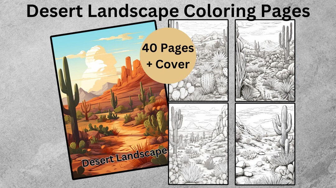 Desert Landscape Coloring Book: 40 Grayscale Pages for Adults & Kids ...