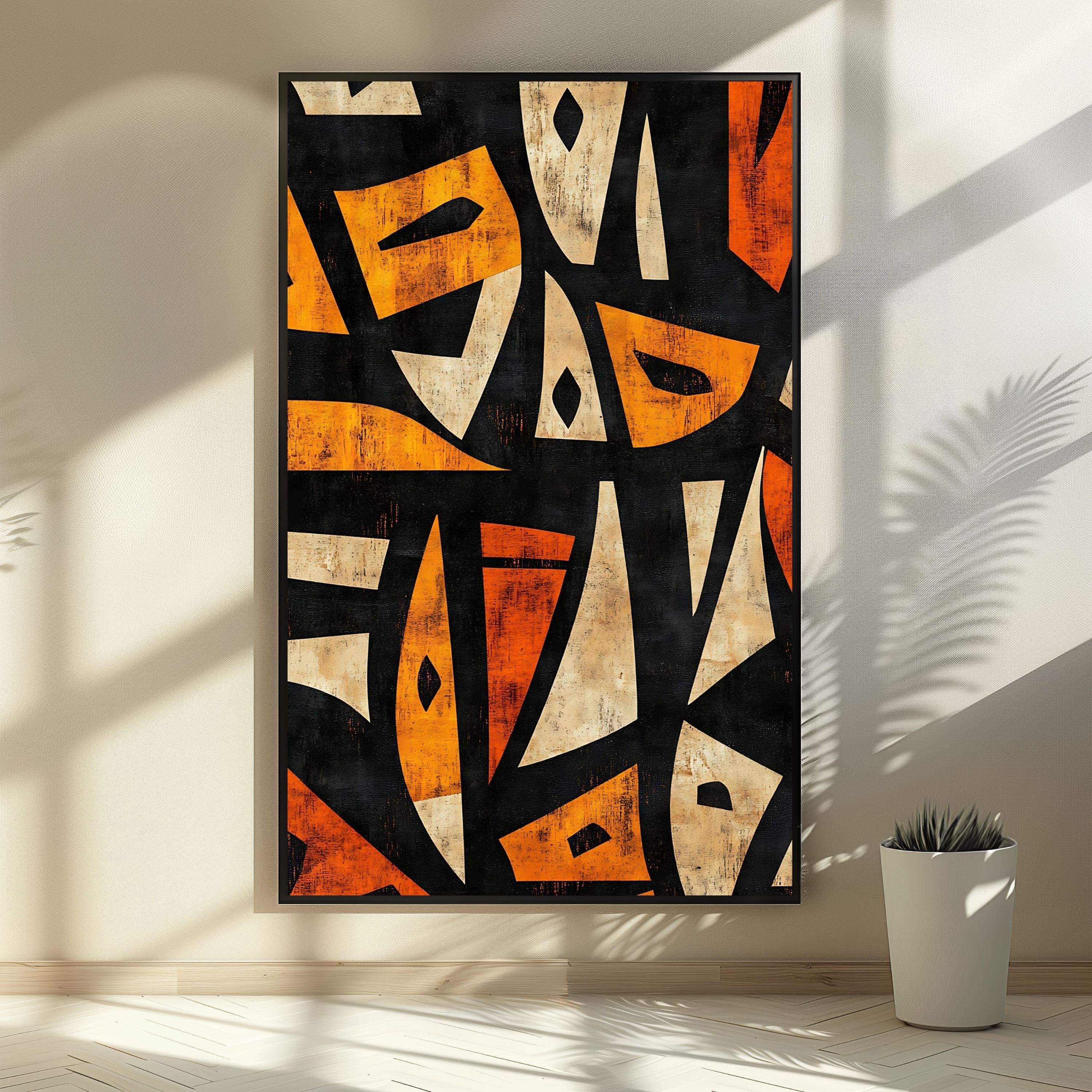 African Tribal Abstract Art Print: Ochre, Rust & Charcoal (digital ...