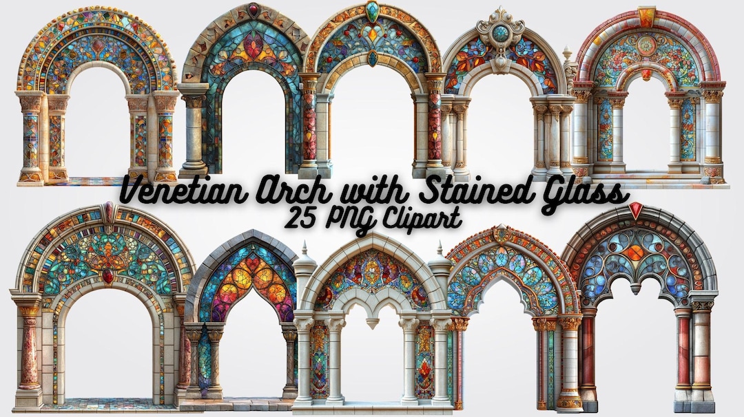 Stained Glass Venetian Arch Clipart: Architectural Pngs (digital ...