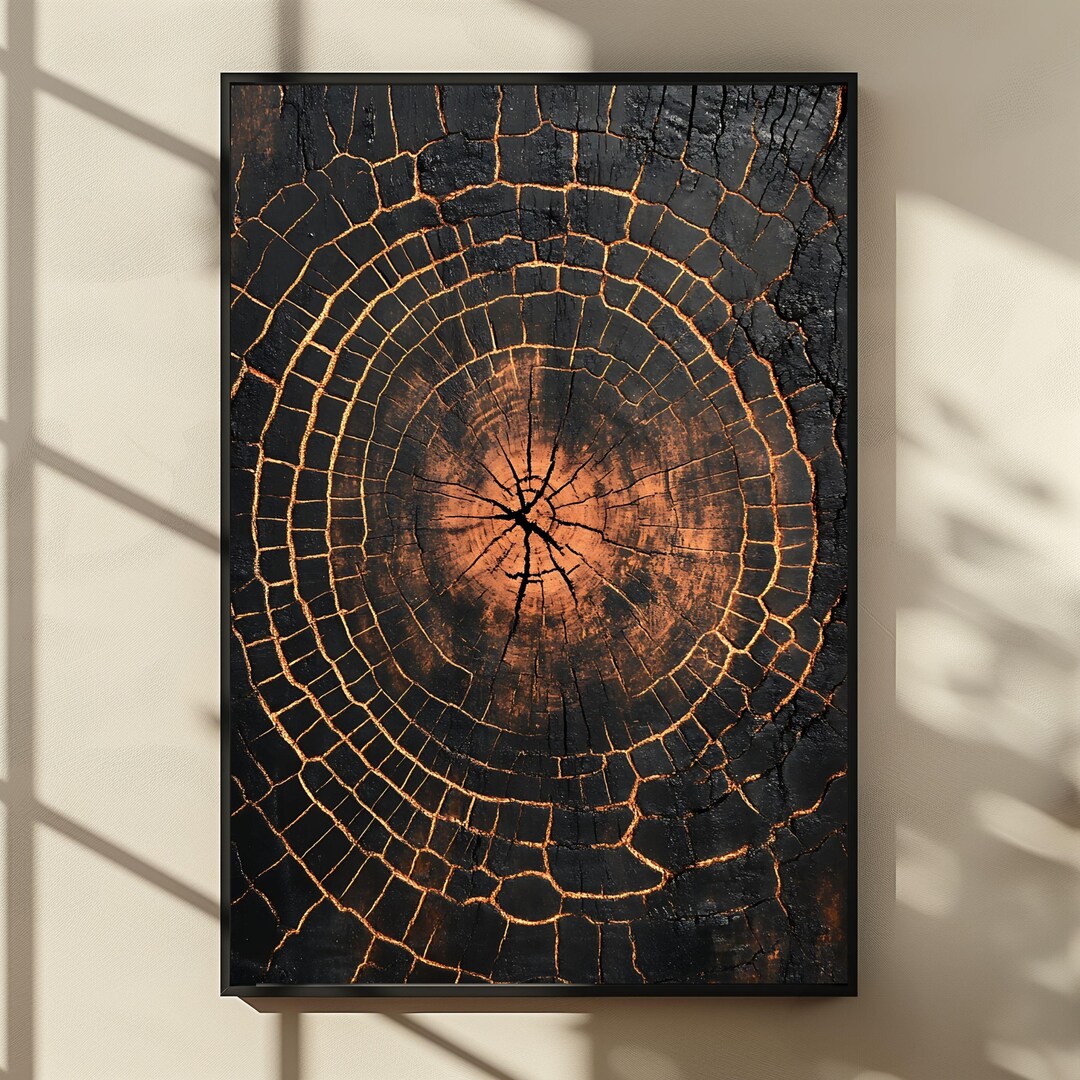 Burned Wood Tree Rings, Textured Charred Wood Wall Art, Scorched Tree ...