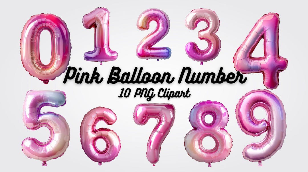 10 Pink Balloon Number Clipart, Balloon Clipart, High-quality PNG ...