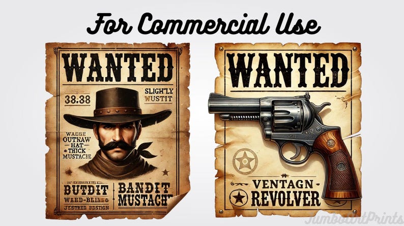 Vintage Western Wanted Posters Clipart, Old West PNG (digital Art) - Etsy