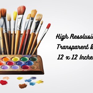 Artist’s Brush and Palette Clipart PNG, Watercolor Art Supplies Digital ...