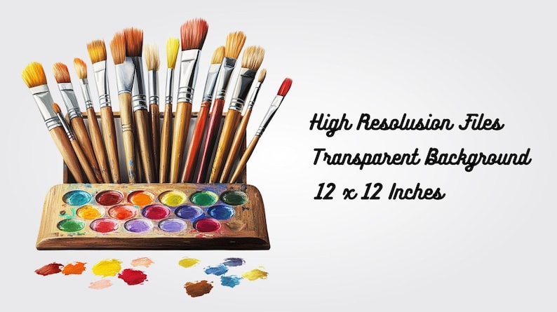 Artist’s Brush and Palette Clipart PNG, Watercolor Art Supplies Digital ...