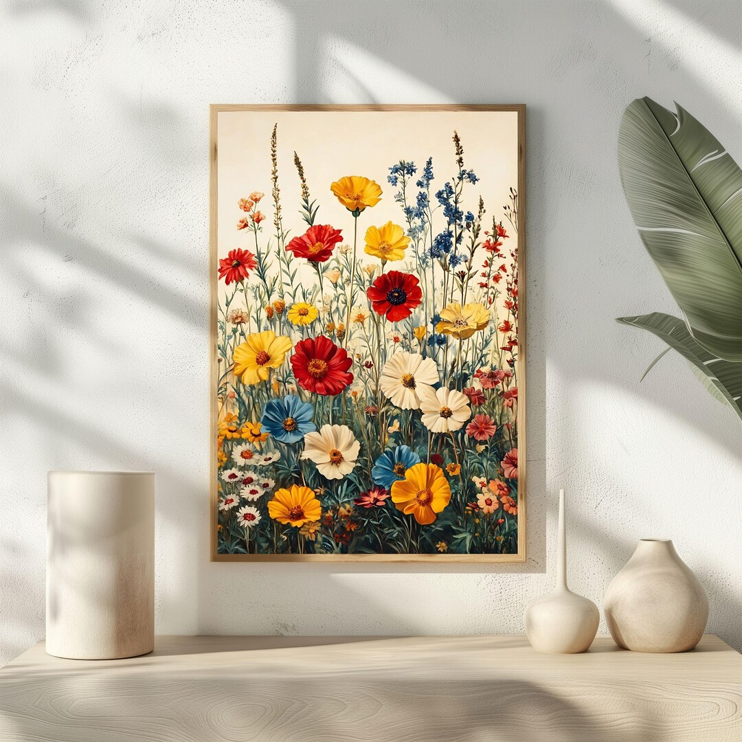 Botanical Meadow, Vintage 19th-century Wildflower Illustration, Lush ...