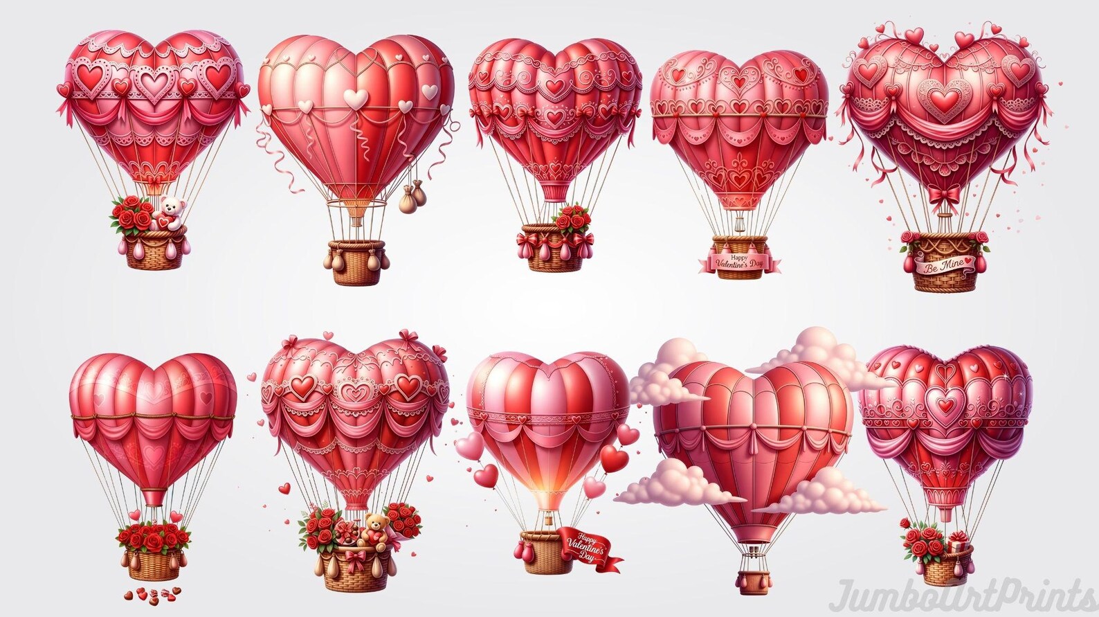 Valentine’s Hot Air Balloon Clipart - Heart Balloon Pngs Pink Red Love ...