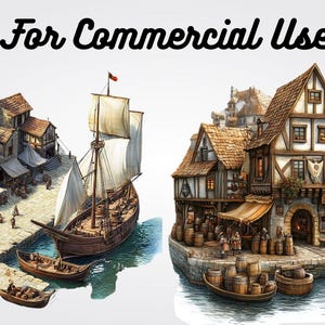 Medieval Harbor Clipart: Historic Ships & Docks (20 Pngs) - Etsy