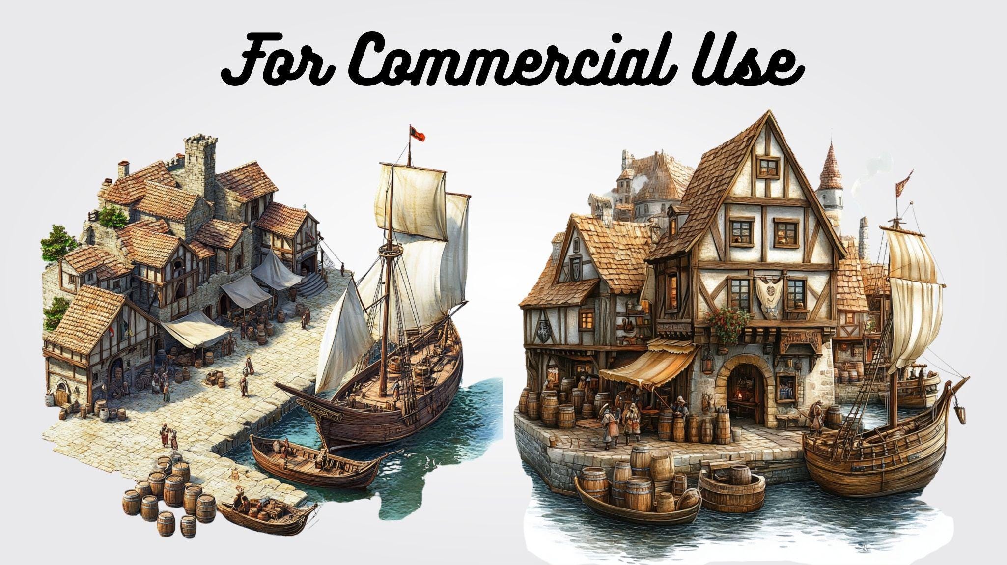 Medieval Harbor Clipart: Historic Ships & Docks (20 Pngs) - Etsy