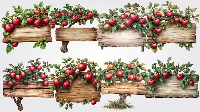 Red Apple Banner Clipart: Fall Decor Graphics (PNG Digital Download) - Etsy