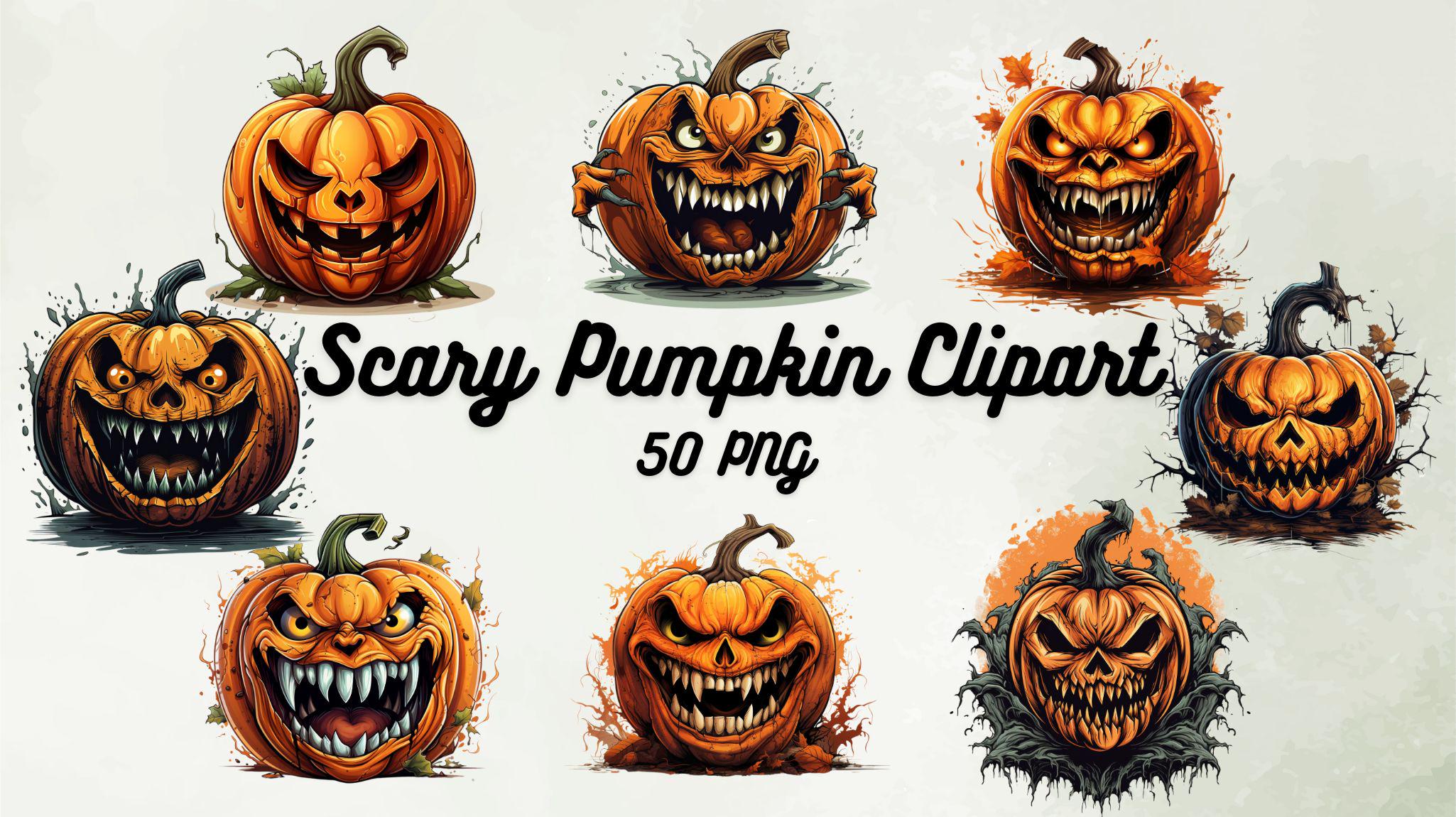 50 Scary Pumpkin Clipart, Watercolor Halloween Images, Digital Download ...