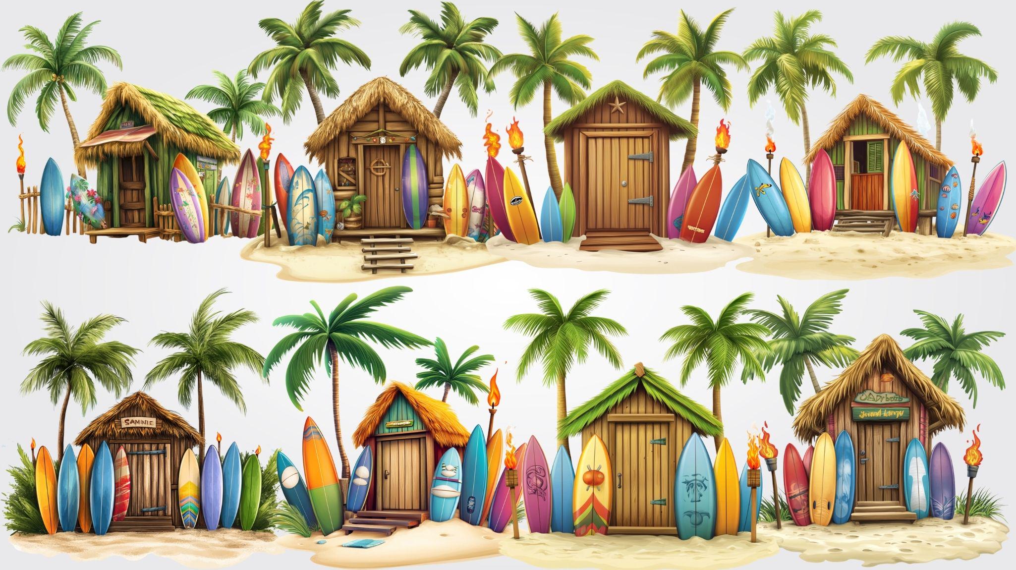Colorful Surfboards Shack Clipart, 25 PNG Summer Beach Clip Art ...