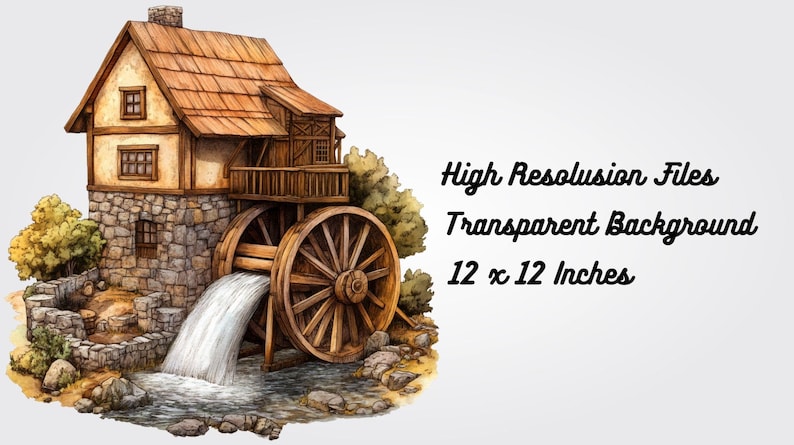 Watermill Clipart PNG: 20 Rustic Mill Illustrations (digital Designs ...