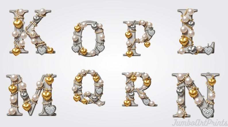 Pendants Alphabet Clipart - Pearl Chain Letters PNG, Heart Pendant ABC ...