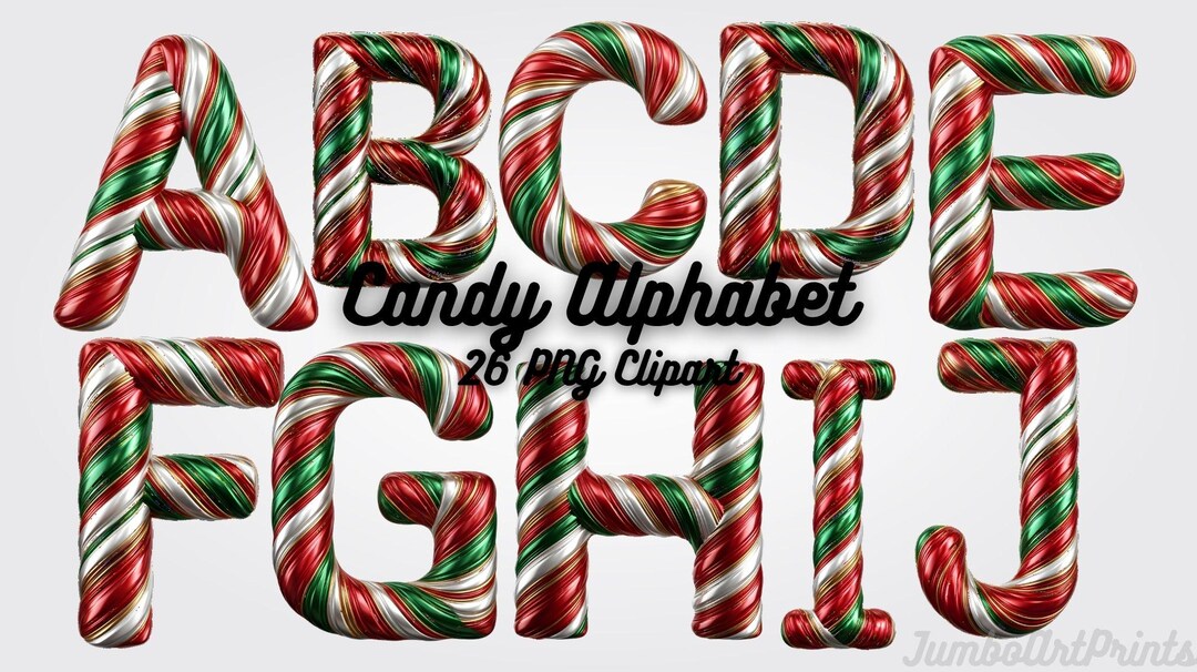 Candy Cane Alphabet Clipart, Christmas Letters PNG (digital Download ...