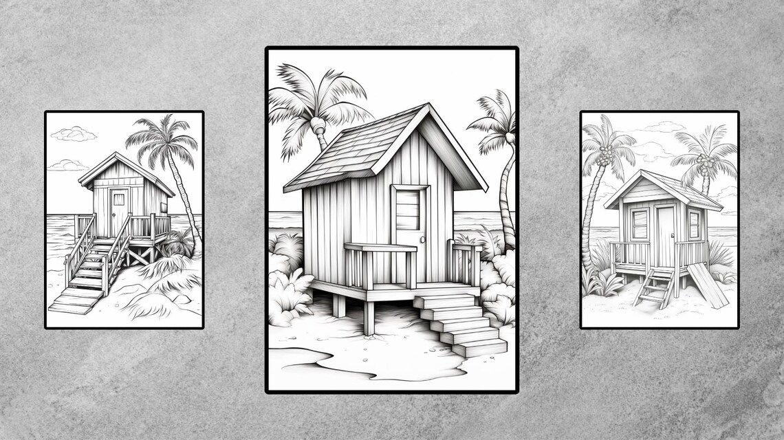 50 Miniature Beach Huts Coloring Pages,printable Adults and Kids ...