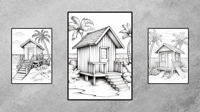 50 Miniature Beach Huts Coloring Pages,printable Adults and Kids ...