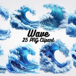 Blue Ocean Wave Clipart: Nautical PNG Graphics (25 Images) - Etsy