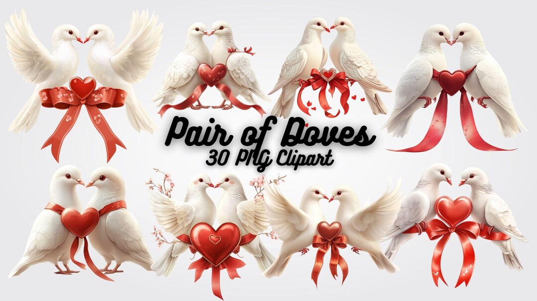 Dove Clipart: 30 Romantic PNG Images for Wedding Invitations (12x12 ...