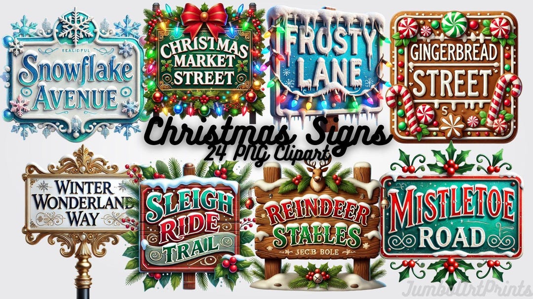 Christmas Street Signs PNG Set – 24 Festive Holiday Illustrations - Etsy