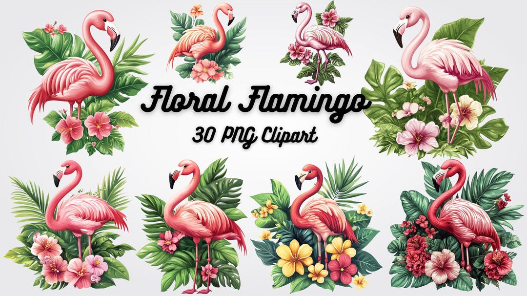 30 Floral Flamingo Clipart, Bird Clip Art, Tropical Flamingo PNG ...
