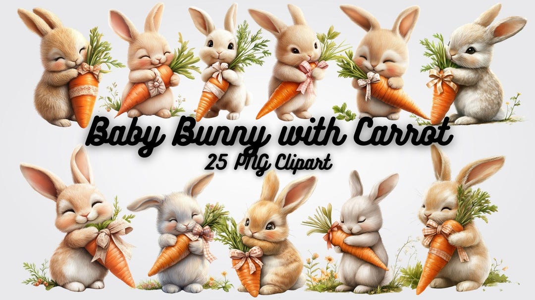 Baby Bunny Carrot Clipart: Easter Spring Pngs (digital Download) - Etsy