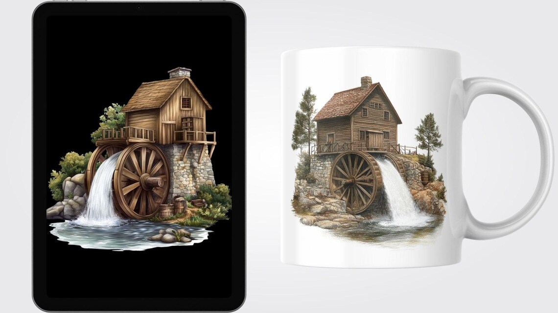 Watermill Clipart PNG: 20 Rustic Mill Illustrations (digital Designs ...