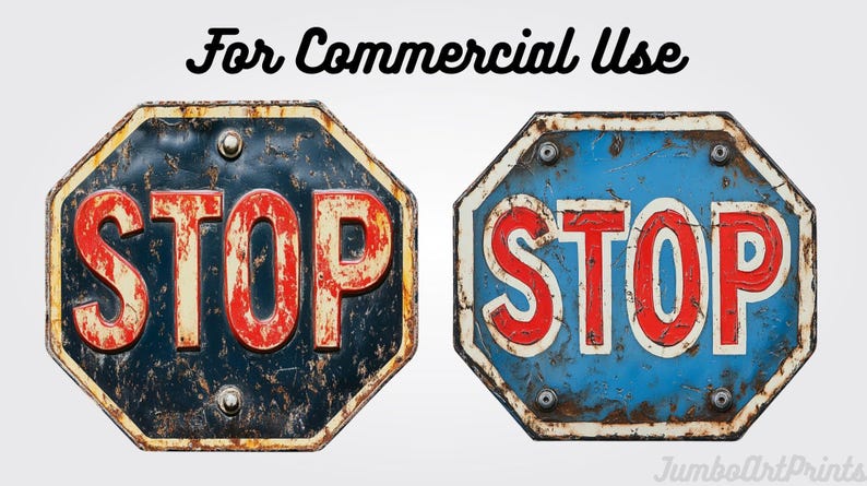 Vintage Stop Sign Clipart: 20 Retro Grunge Pngs (digital Download ...