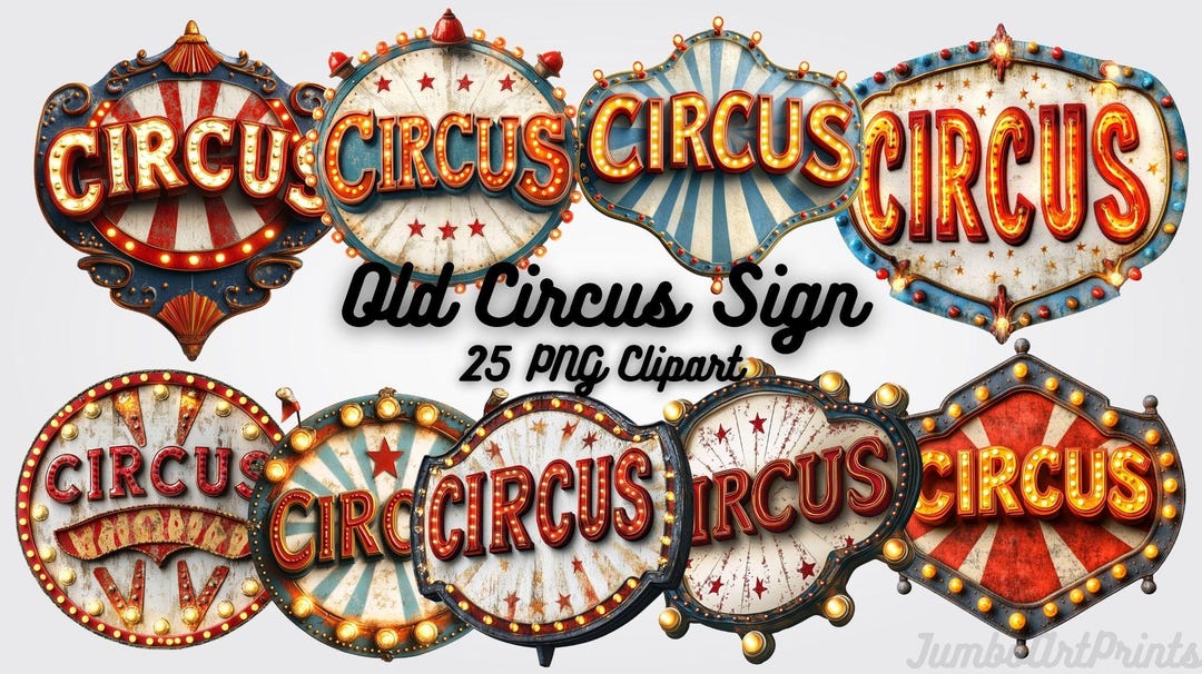 Vintage Circus Sign Clipart: 25 Retro Carnival PNG Images (digital ...