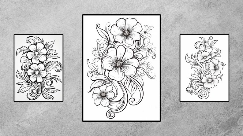 60 Swirls and Flowers Coloring Pages: Grayscale Illustrations ...