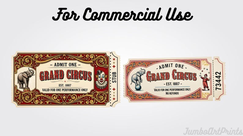 Vintage Circus Ticket Clipart PNG - Retro Ticket Ephemera for Crafts ...