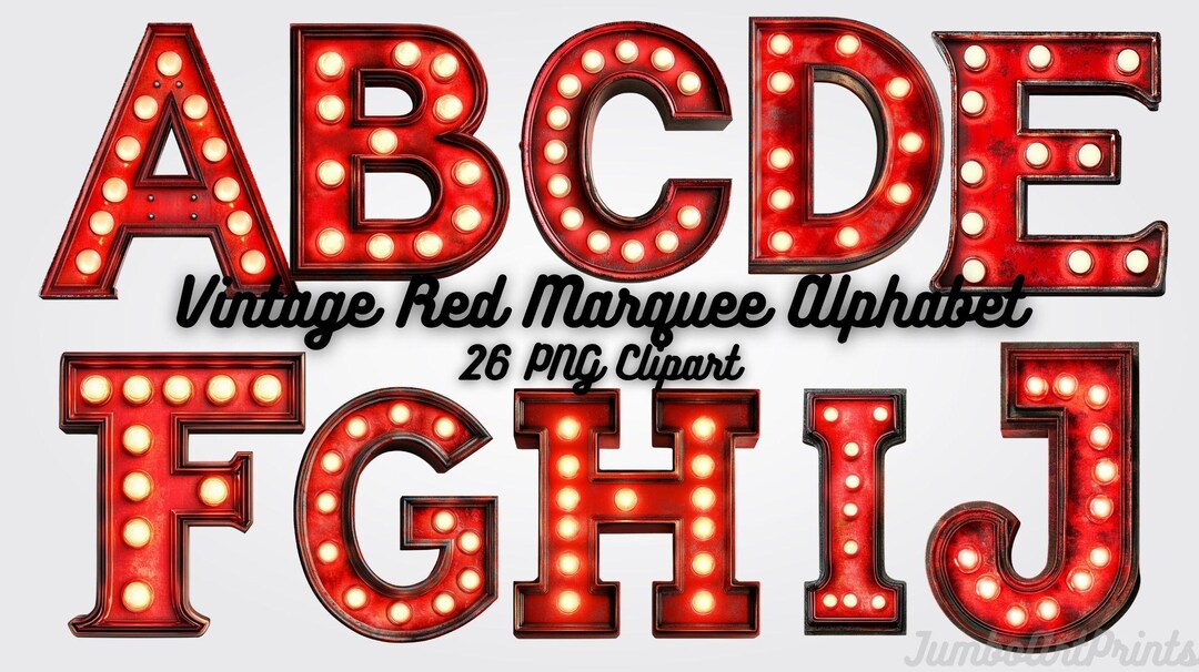 Vintage Red Marquee Alphabet: Theater Light Letters PNG (digital ...