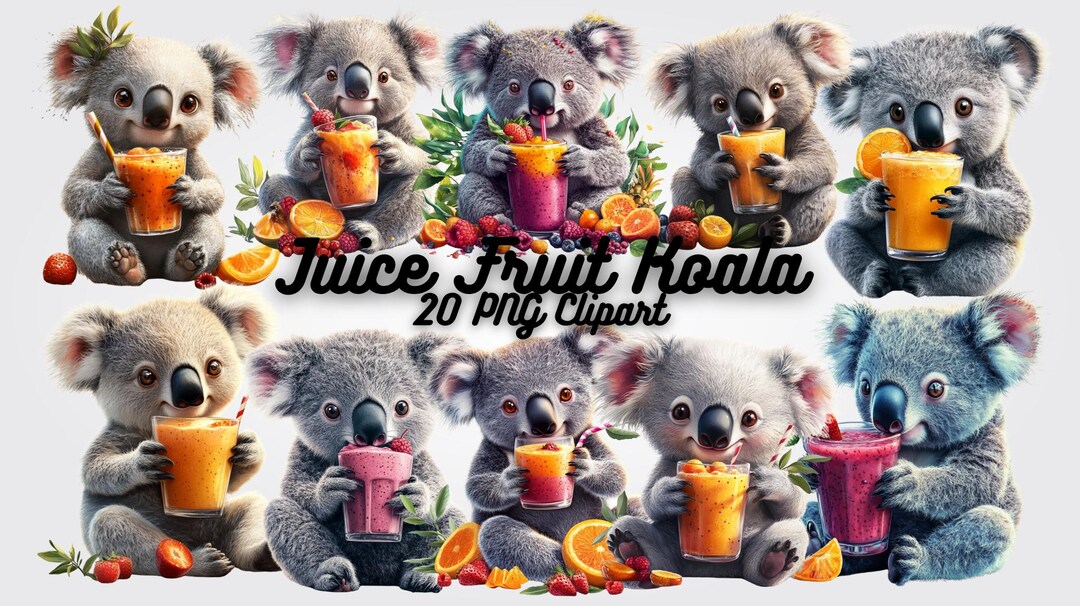 Koala Fruit Clipart: Tropical Pngs for Kids Crafts (digital Download ...