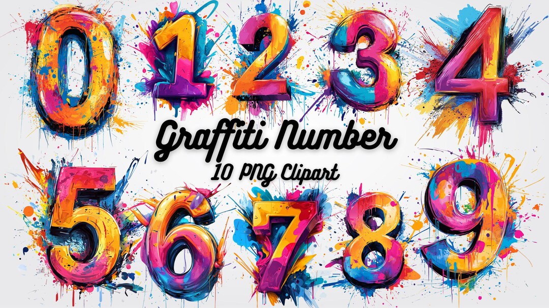 10 Graffiti Number Clipart, High-quality PNG, Perfect for Urban ...