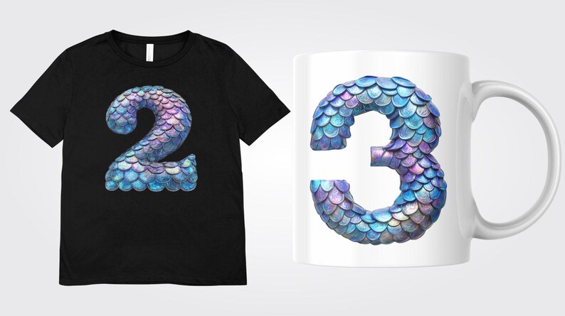 Mermaid Scale Number Clipart: Iridescent Ocean PNG (digital Download ...